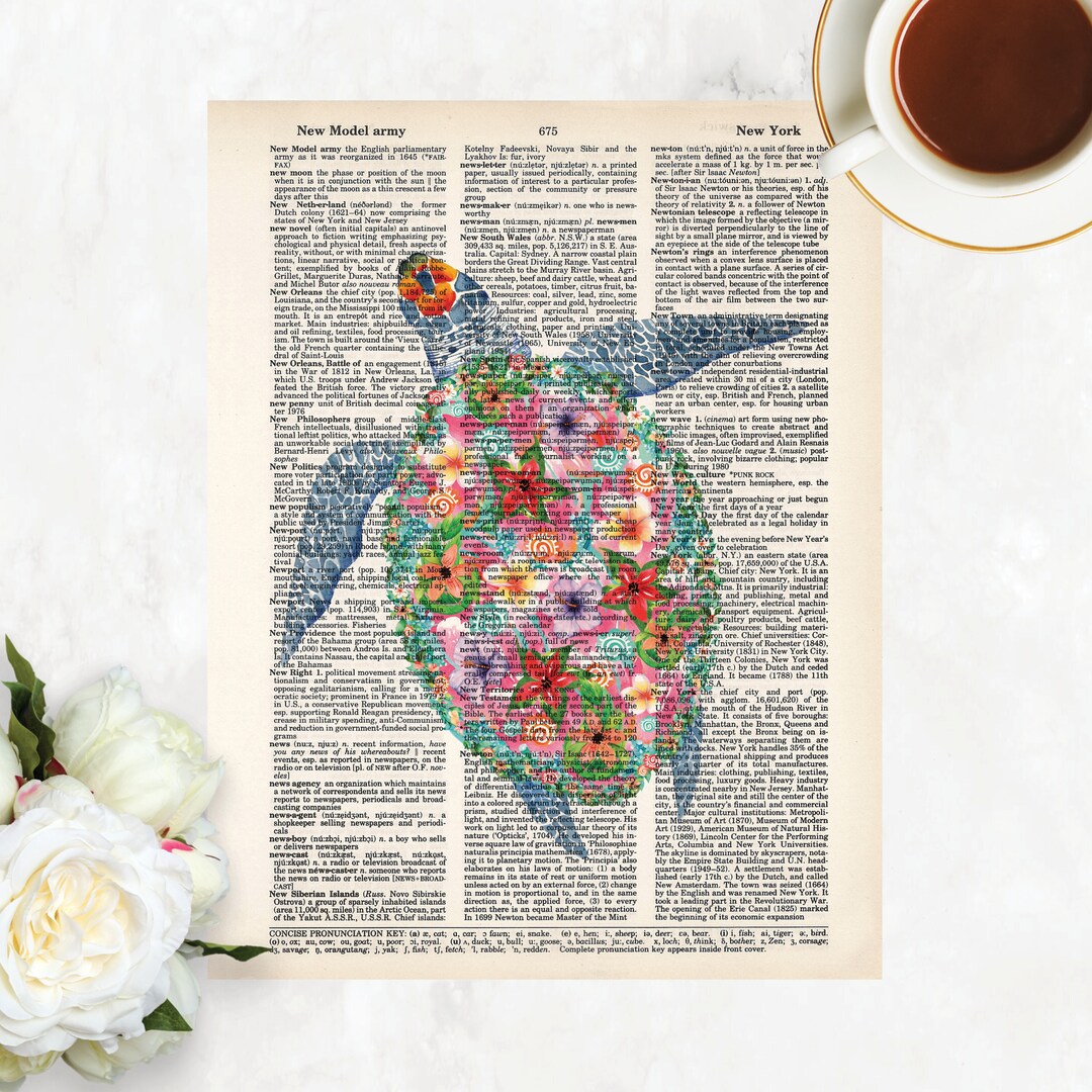 Sea Turtle Dictionary Art Print: Watercolor Flowers - Etsy