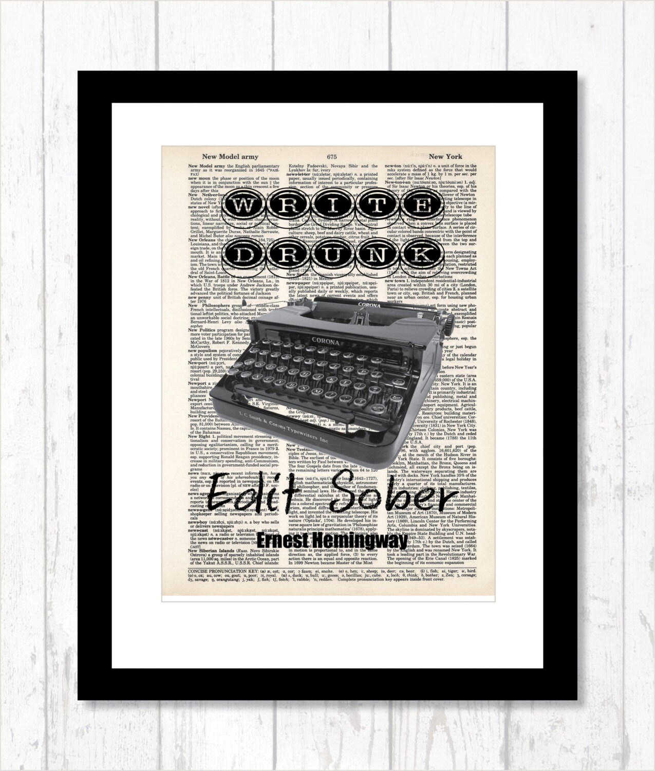 Write Drunk Edit Sober Ernest Hemingway Quote vintage | Etsy