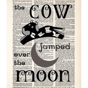 Cow Jumped Over the Moon - Nursery Rhyme - Nursery Art - Dictionary Art ...