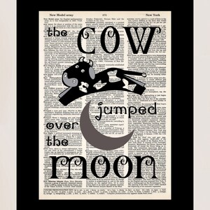 Cow Jumped Over the Moon - Nursery Rhyme - Nursery Art - Dictionary Art ...