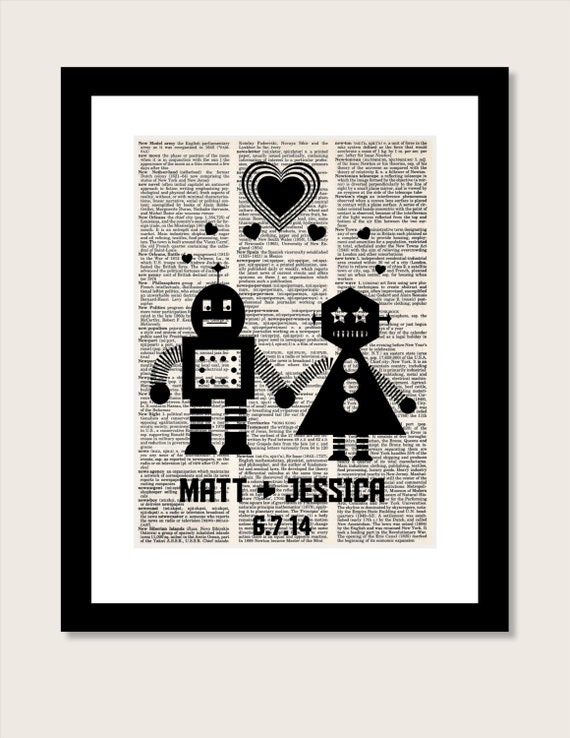 Personalized Robot Couple With Name and Date Wedding Shower | Etsy