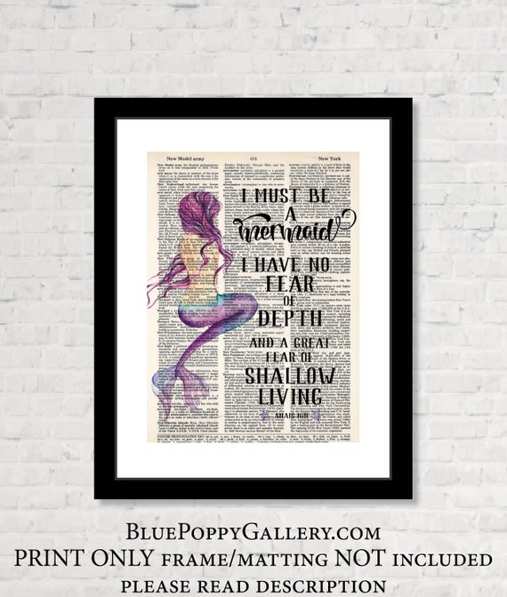 Mermaid Printable Wall Art I have no fear of depth and a great fear of ...
