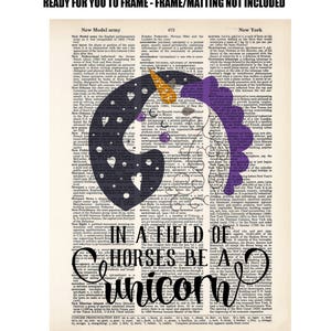 Unicorn Print - in a Field of Horses Be a Unicorn - Boho Decor, Modern ...