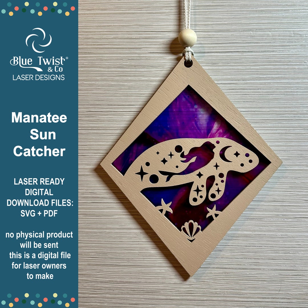 Manatee Suncatcher With Mermaid, Laser Cut Gift, SVG PDF, Laser Cutting ...