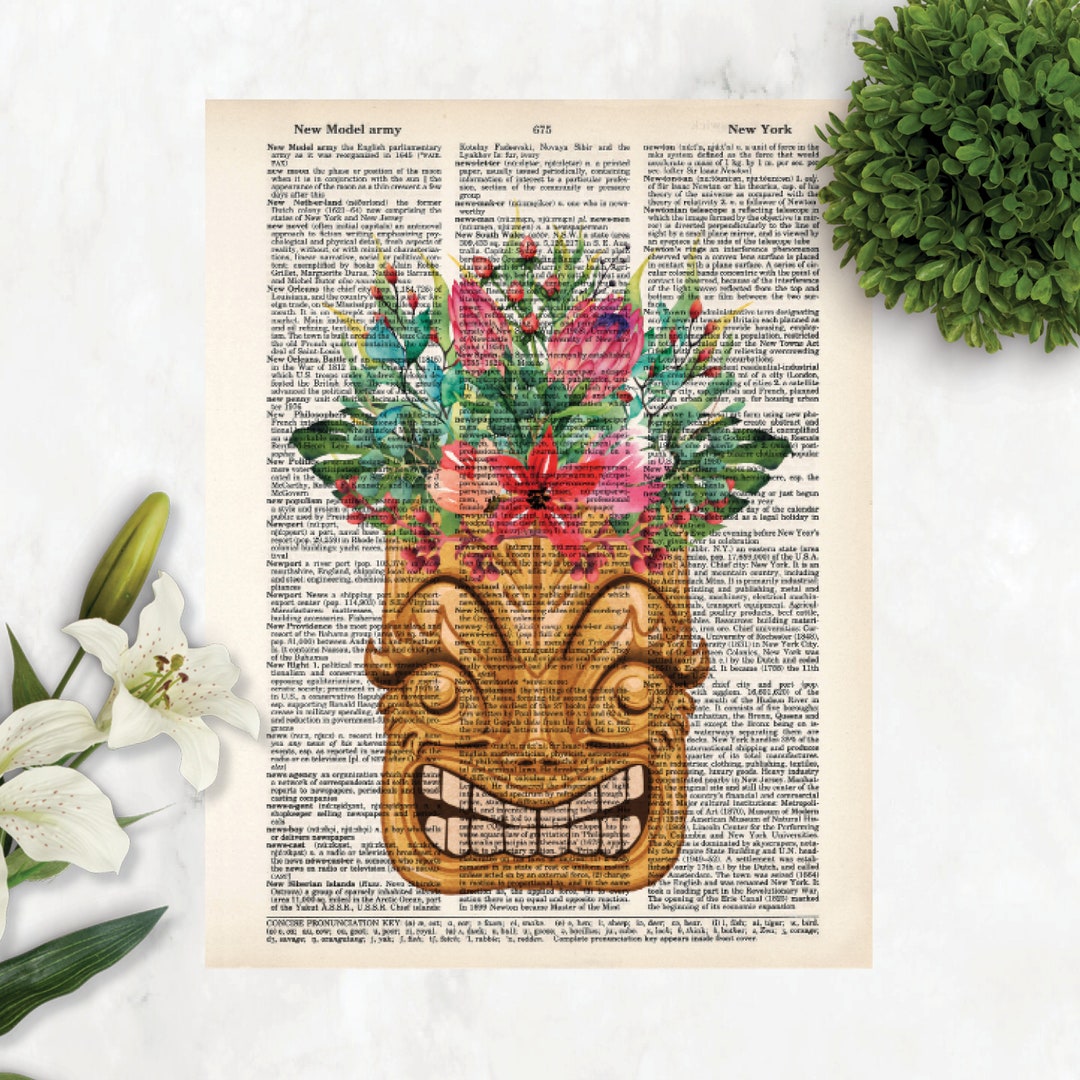 Tiki Girl With Tropical Floral Crown - Tiki Print - Tropical Print ...