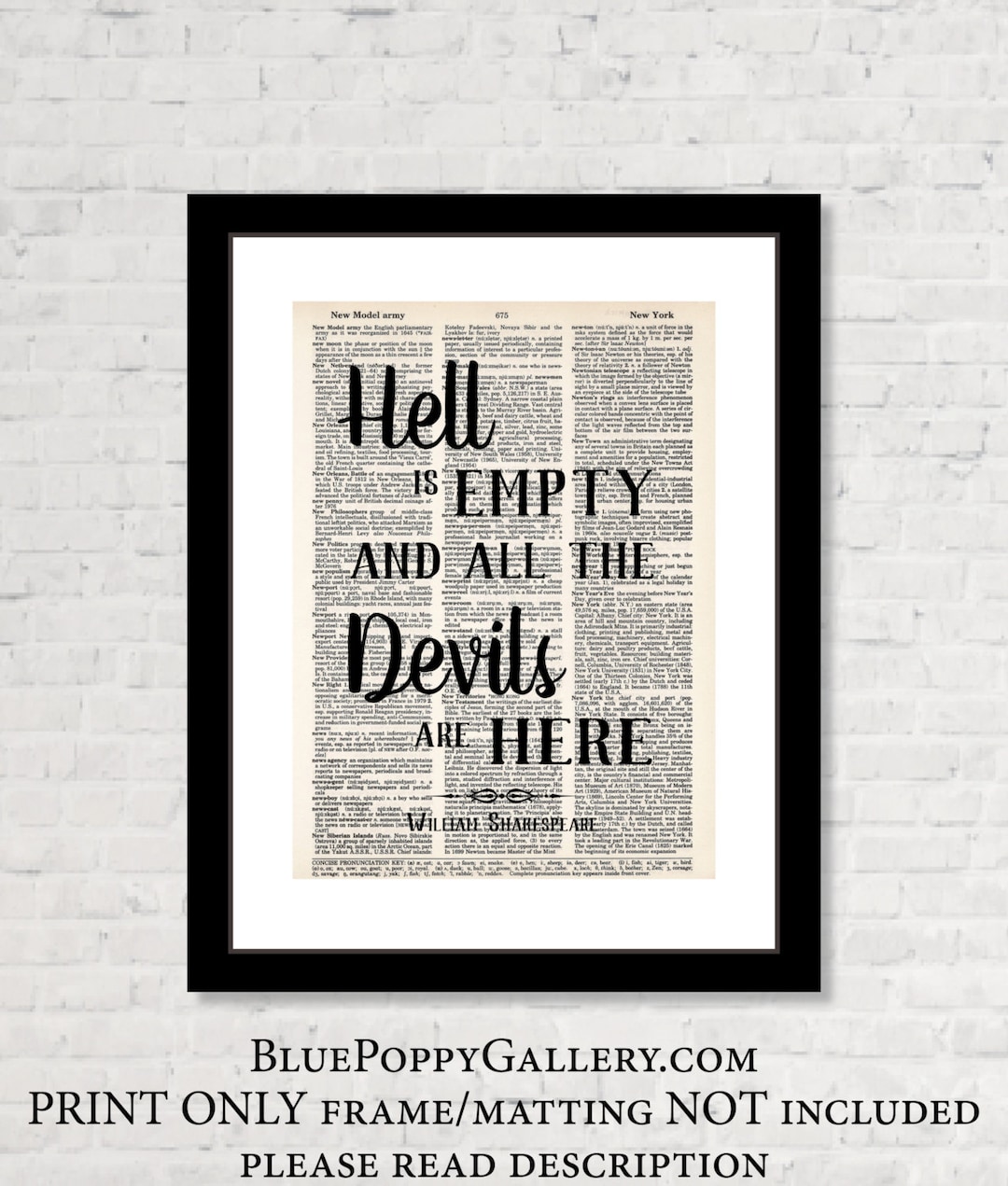 Hell is Empty and All the Devils Are Here - Shakespeare Quote - the Tempest - Etsy
