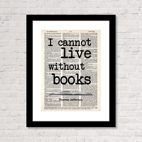 I Cannot Live Without Books Thomas Jefferson Quote Book - Etsy