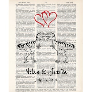T Rex Dinosaur Couple With Name and Date Wedding, Shower, Anniversary ...