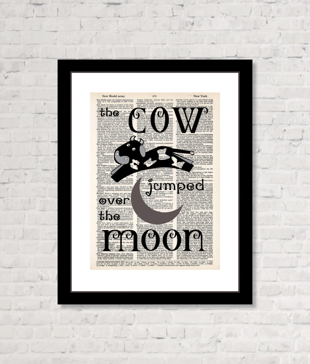 Cow Jumped Over the Moon - Nursery Rhyme - Nursery Art - Dictionary Art ...