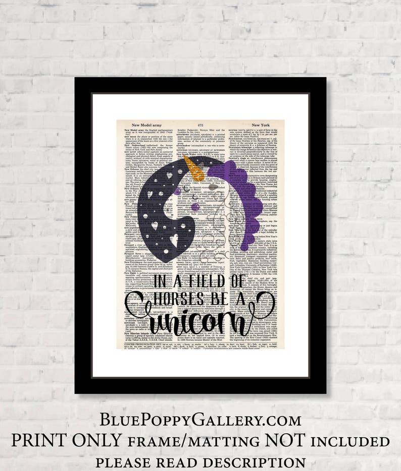 Unicorn Print - in a Field of Horses Be a Unicorn - Boho Decor, Modern ...
