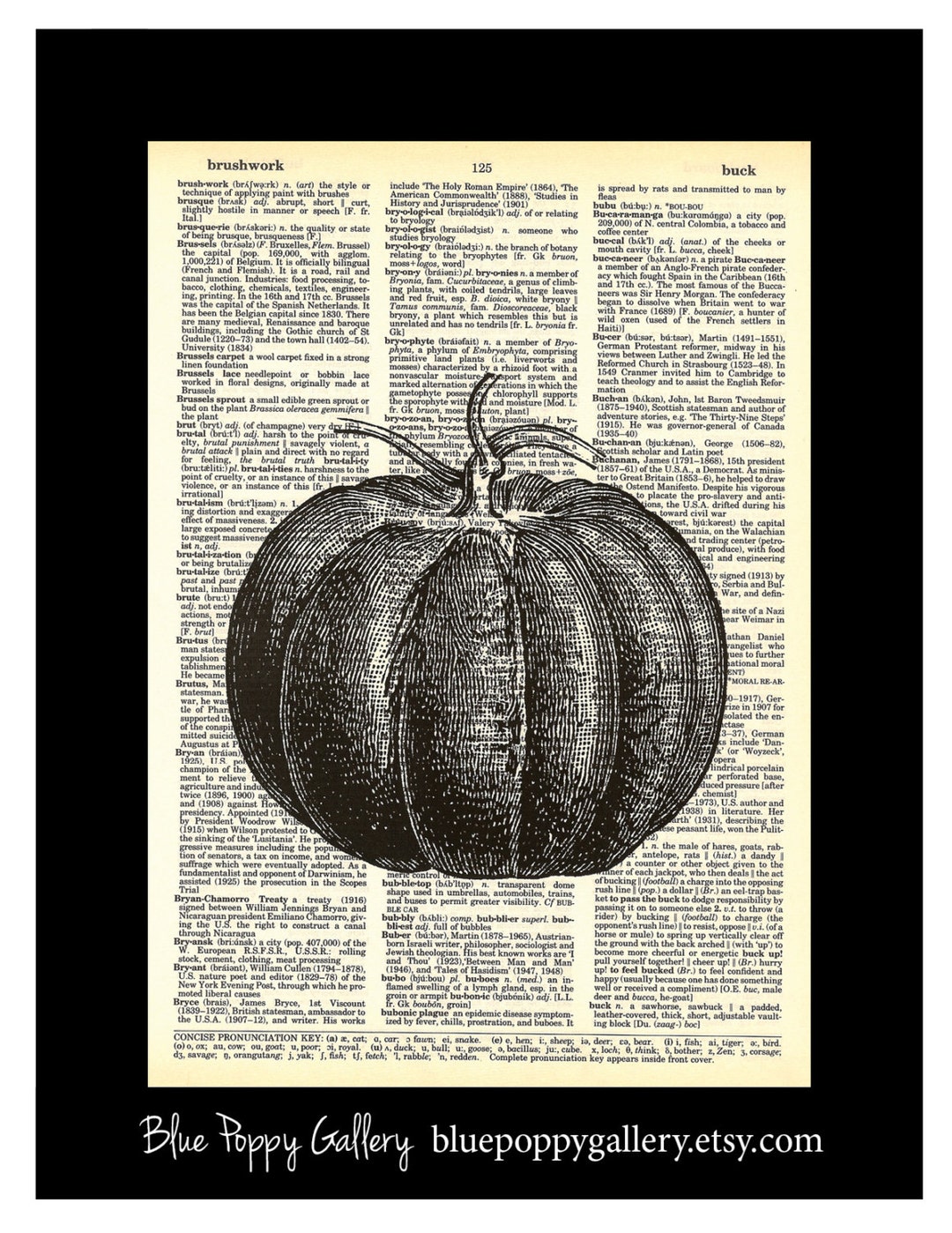 Pumpkin Etching - Fall Autumn Halloween Art Dictionary Art Print Poster ...
