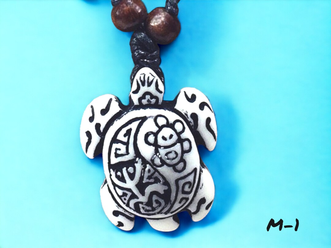 White Turtle Taino Symbol Necklace - Engraved Sea Turtle Pendant ...