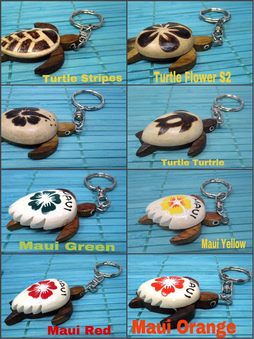 Sea Turtle Keychain Turtle Handcarved Wood Keychain Turtle Hawaian ...