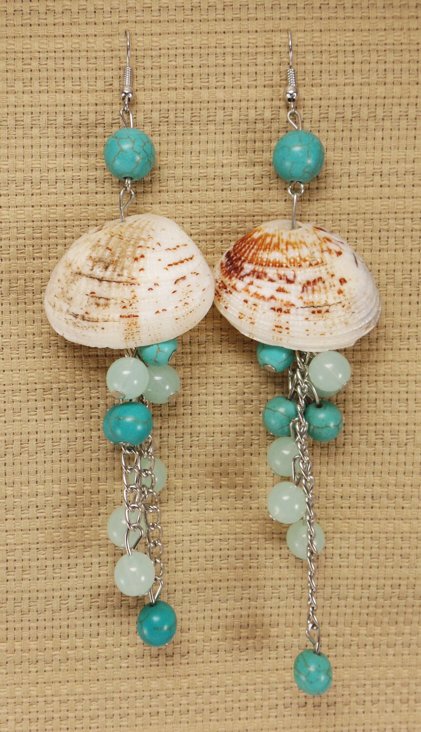 Natural Sea Shell Earrings sea Shell With Beautiful Beads | Etsy