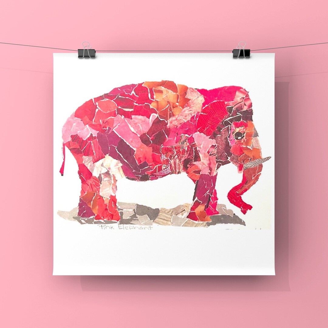 Pink Elephant Safari Adventure: Chigiri-e Tear Art Print 6"x8.5" - Etsy