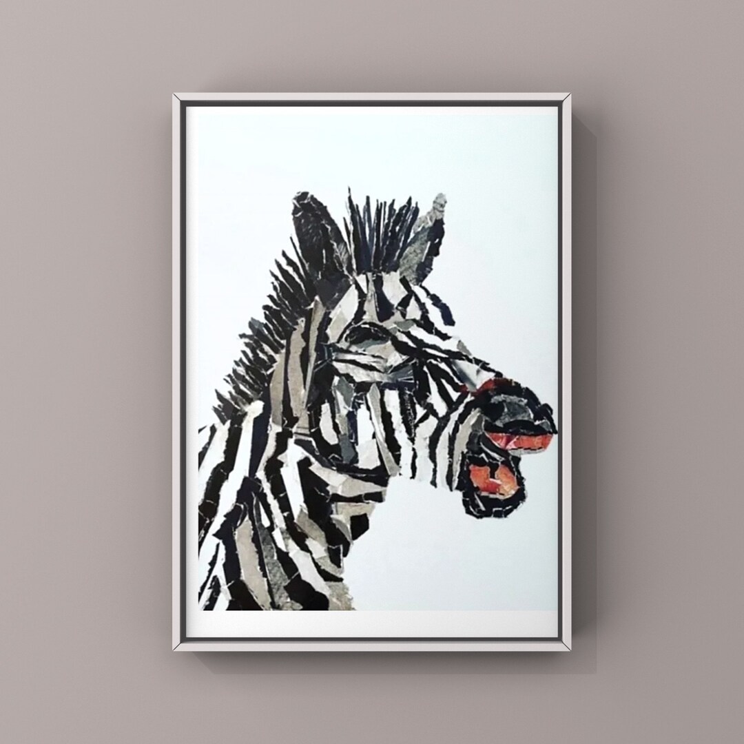 Joyful Safari: Laughing Zebra Chigiri-e Tear Art Print - Etsy