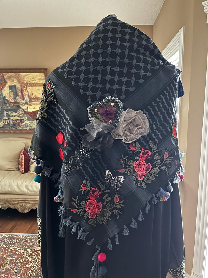 Navy and Red Floral Kuffiyah Shawl Scarf. Rectangular. Shmagg. - Etsy