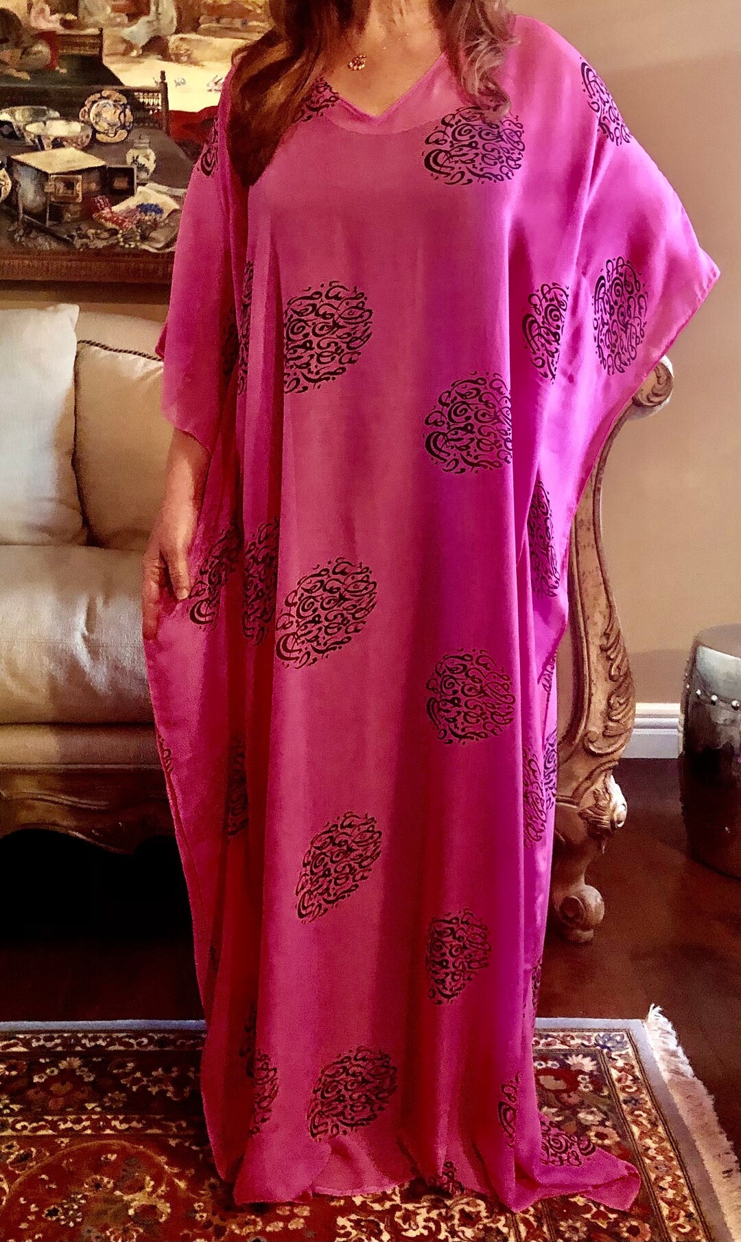 Long Pink Sheer Arabic Calligraphy Kaftan - Etsy