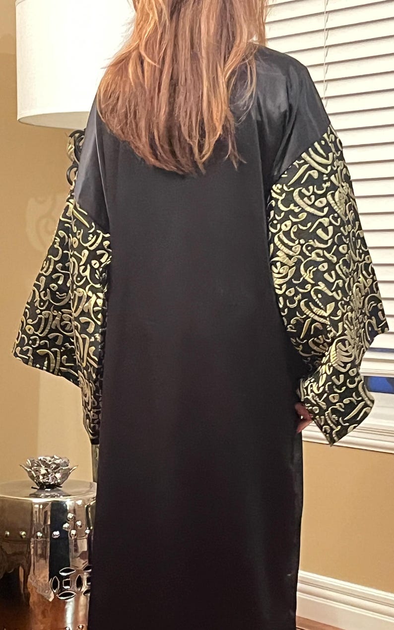 Gold Embroidery Calligraphy Abaya Black - Etsy
