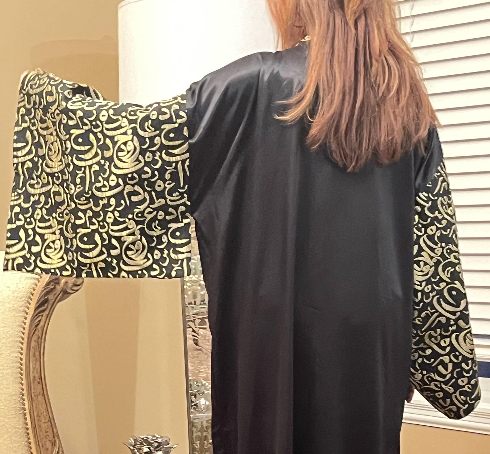 Gold Embroidery Calligraphy Abaya Black - Etsy