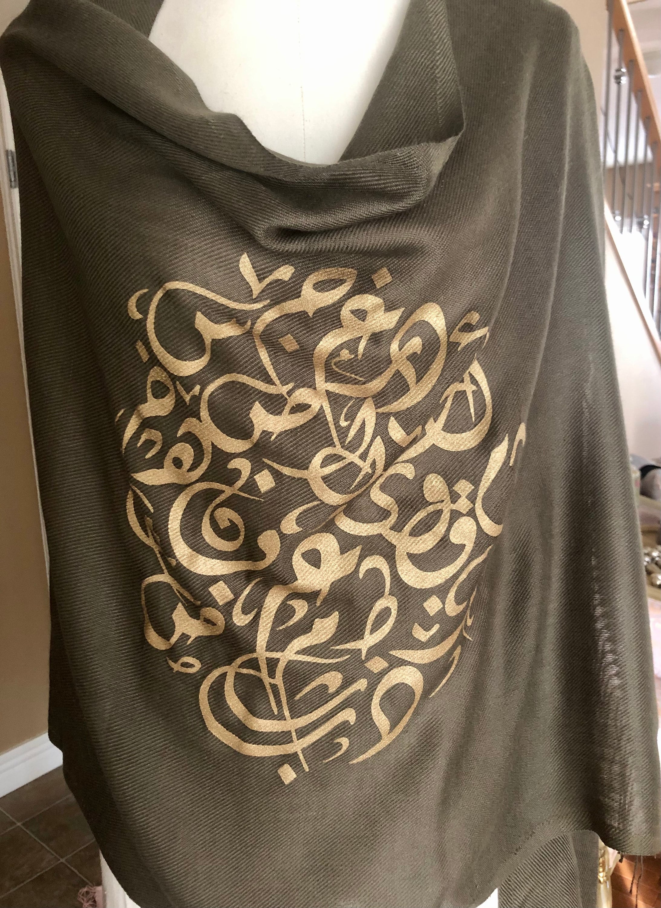 Grey Scarf Shawl Pashmina Calligraphy Arabesque Gold Letters - Etsy