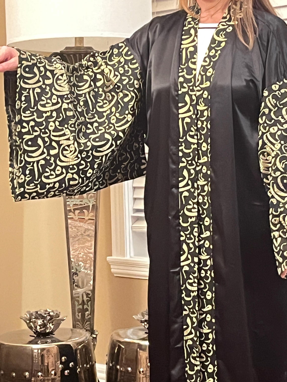 Gold Embroidery Calligraphy Abaya Black - Etsy