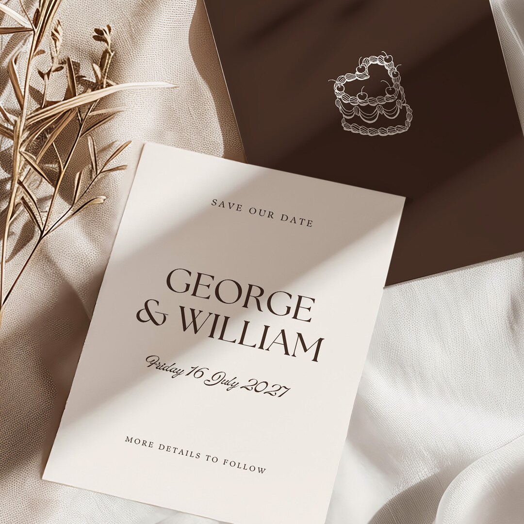 Wedding Save the Date Template | Vintage Cake Hand Drawn | Customisable ...