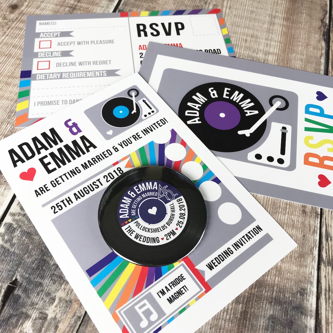 Wedding Vinyl Record Invitations With Magnets - Vintage Vinyl Record ...