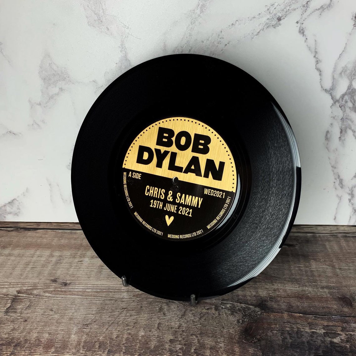 REAL 7" Vinyl Record Wedding Table Numbers/ Names - Metallic Gold Label ...