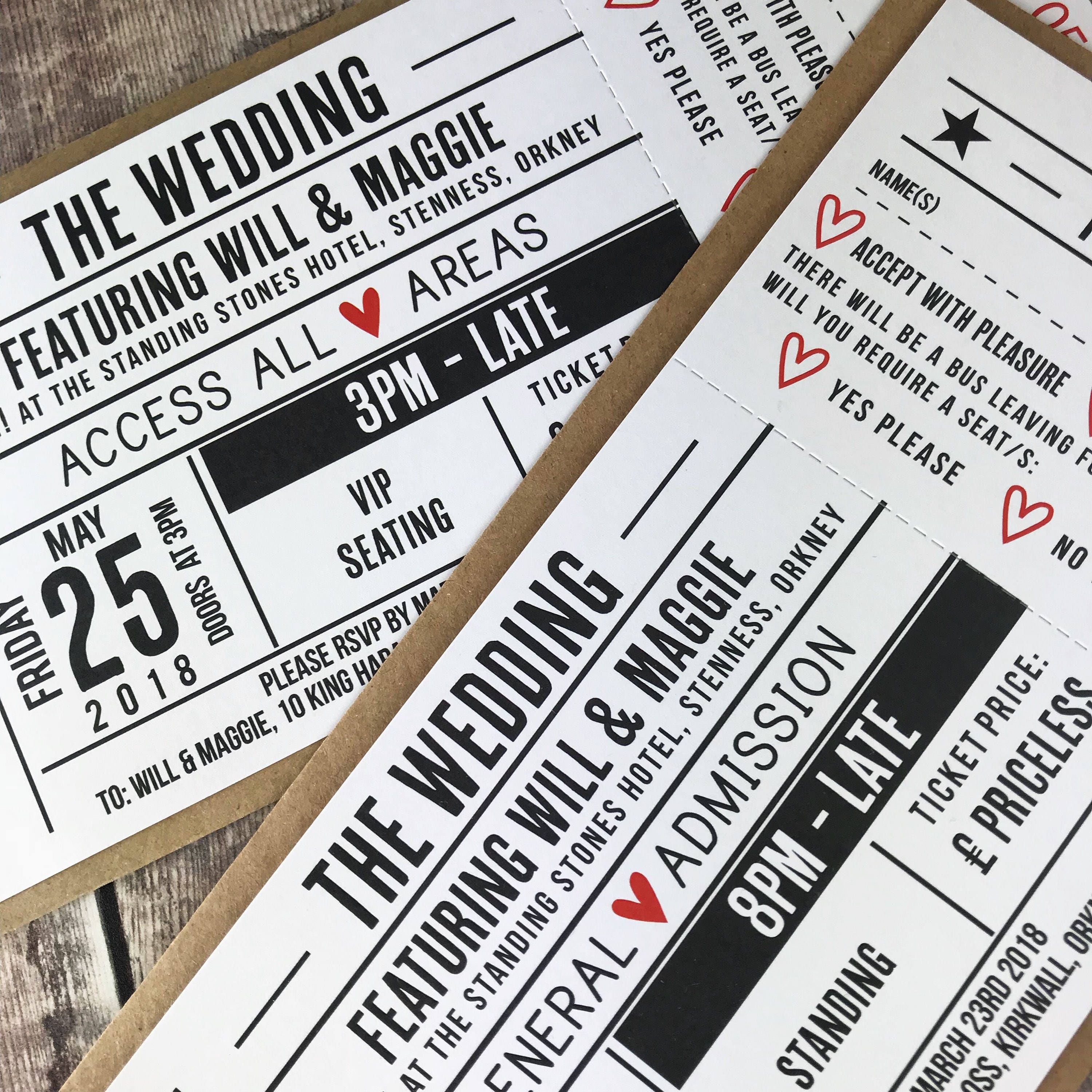 Wedding/ Party Invitations - Gig/ Concert Ticket Design (perforated) - Etsy