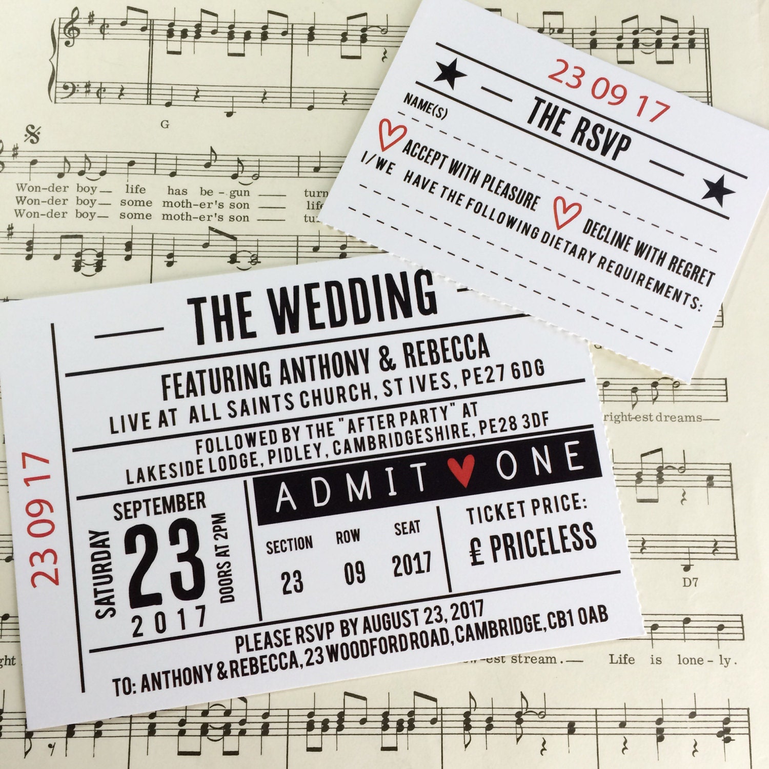 Wedding/ Party Invitations - Gig/ Concert Ticket Design (perforated) - Etsy