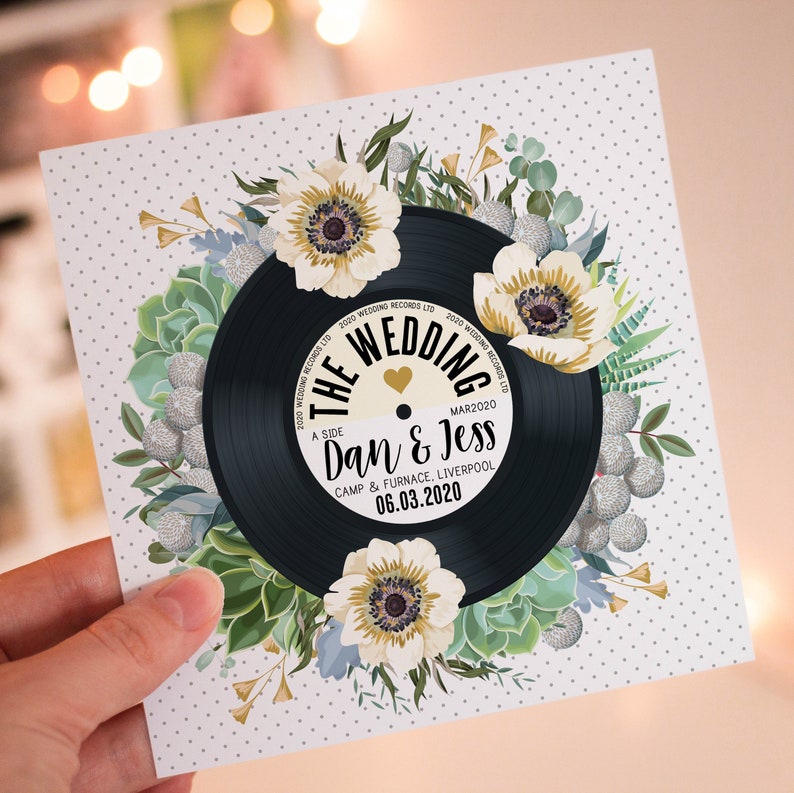 Wedding/ Party Invitations Floral Vinyl Record Design | Etsy