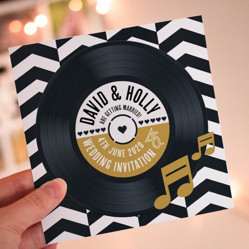 Wedding/ Party Invitations Chevron Vinyl Record Design | Etsy