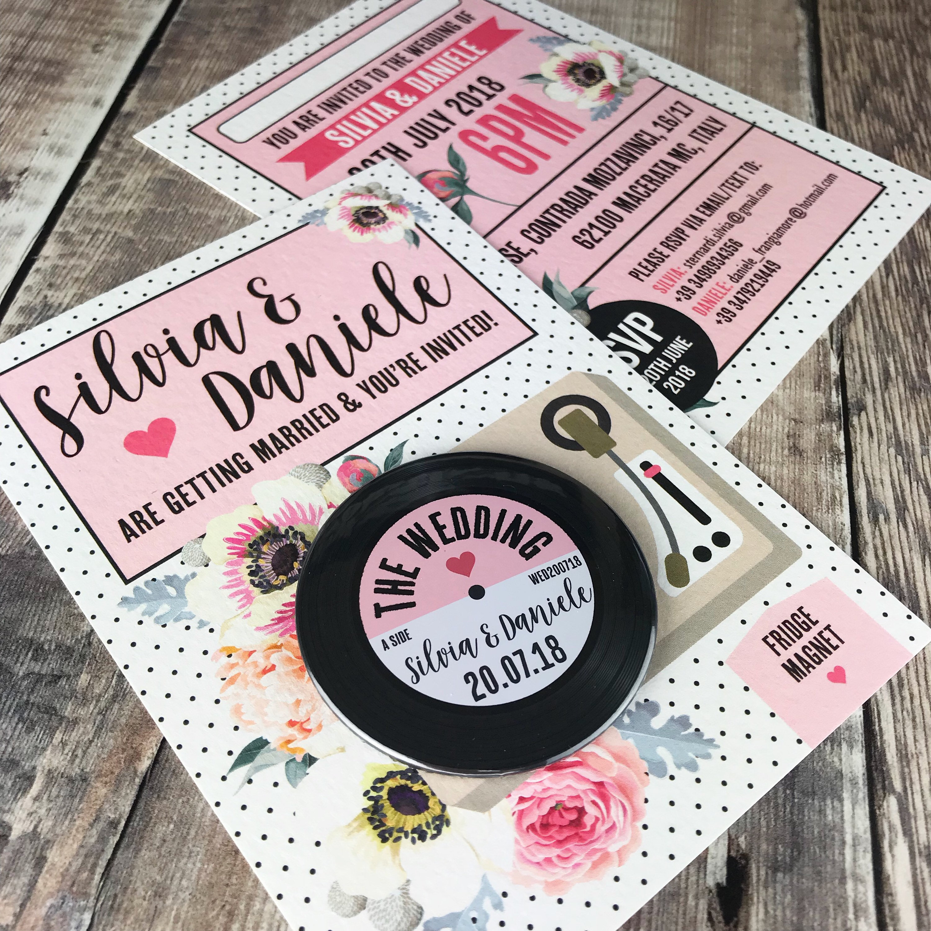 Wedding Floral Vinyl Record Invitations with Fridge Magnets | Etsy