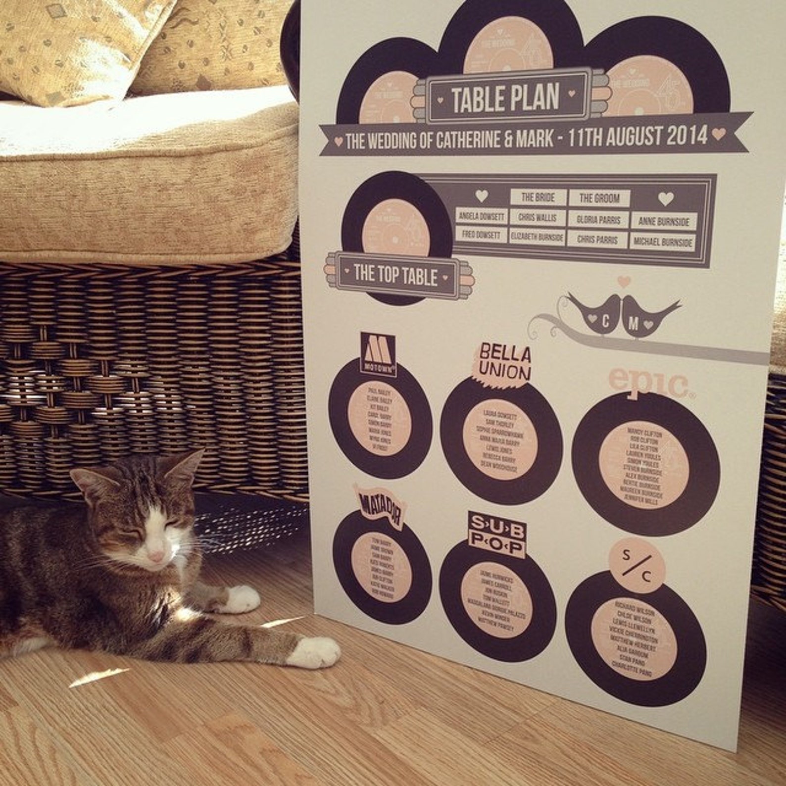 Wedding Table Plan - Printed Vintage Vinyl Record Design (unframed ...