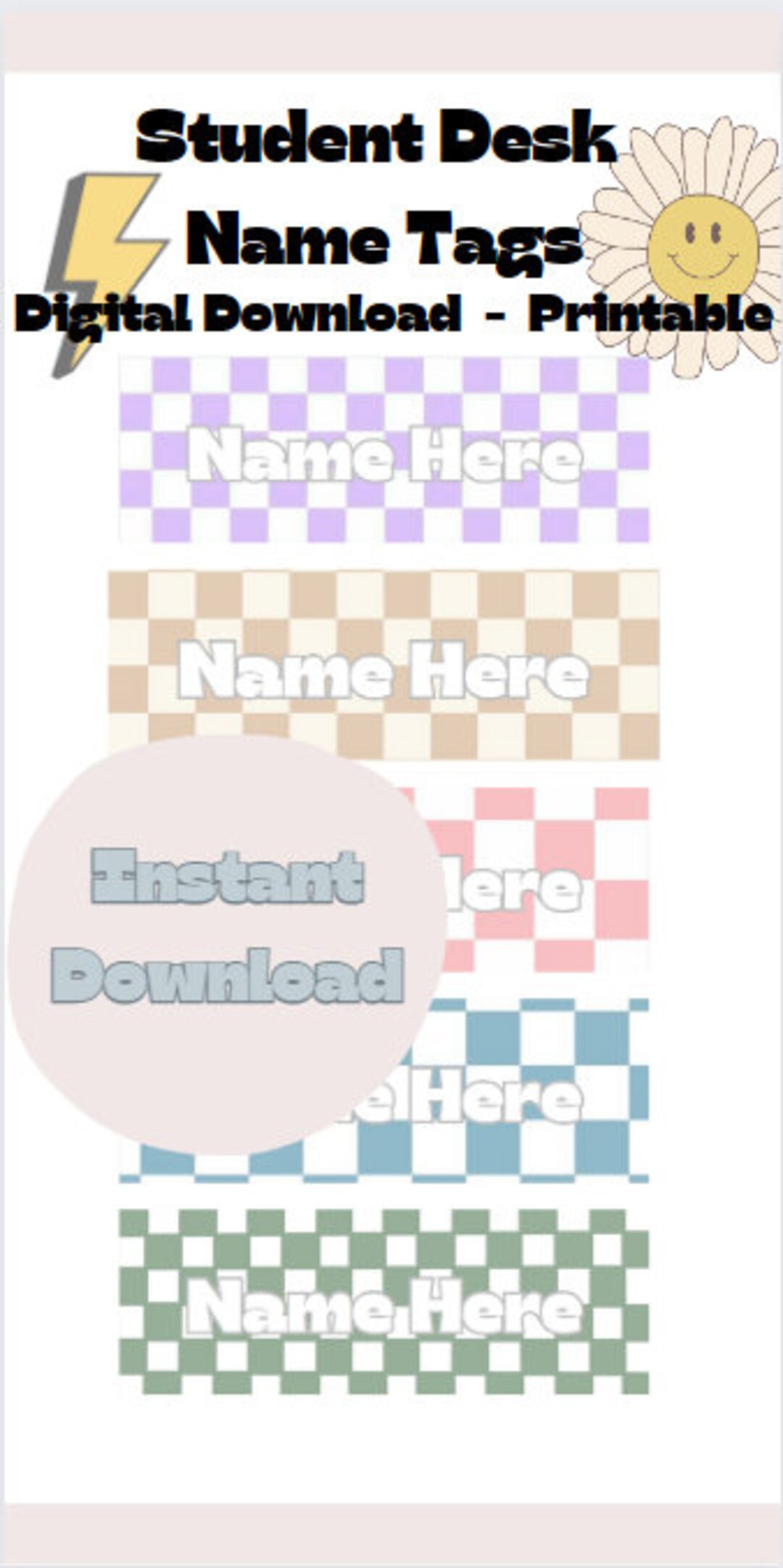 Checkered Student Nametag - Etsy