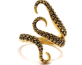 Octopus Tickle Ring With Loop Shiny Gold Plated Brass 18mm - Etsy