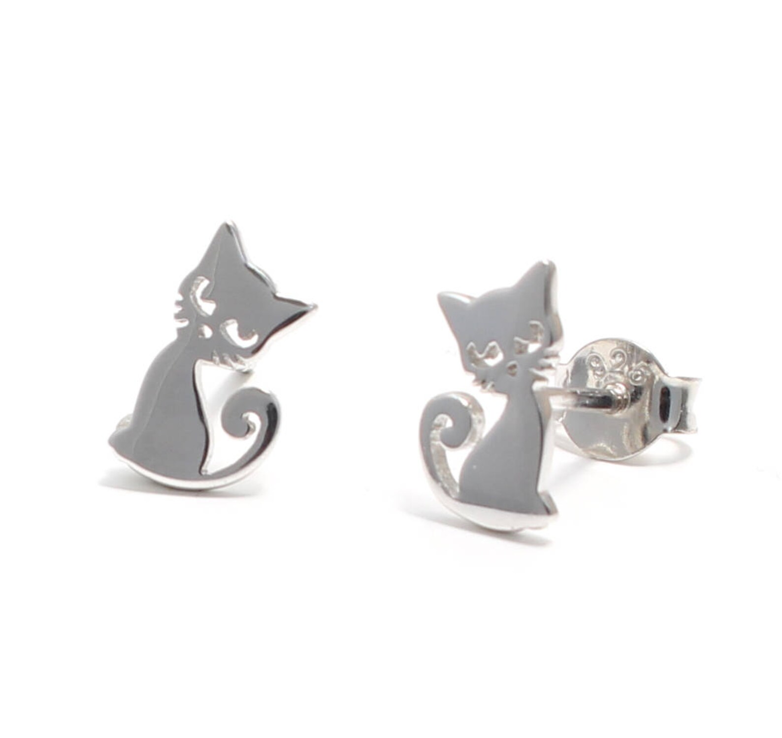 Studs Cat Cute 925 Sterling Silver Cats Plug Minimalist - Etsy