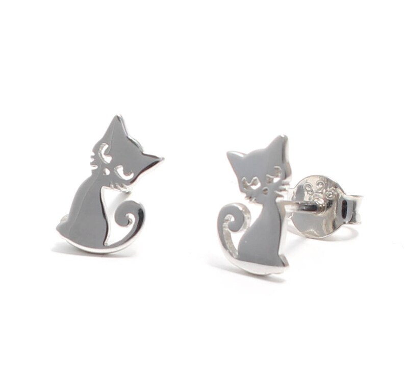 Studs Cat Cute 925 Sterling Silver Cats Plug Minimalist | Etsy