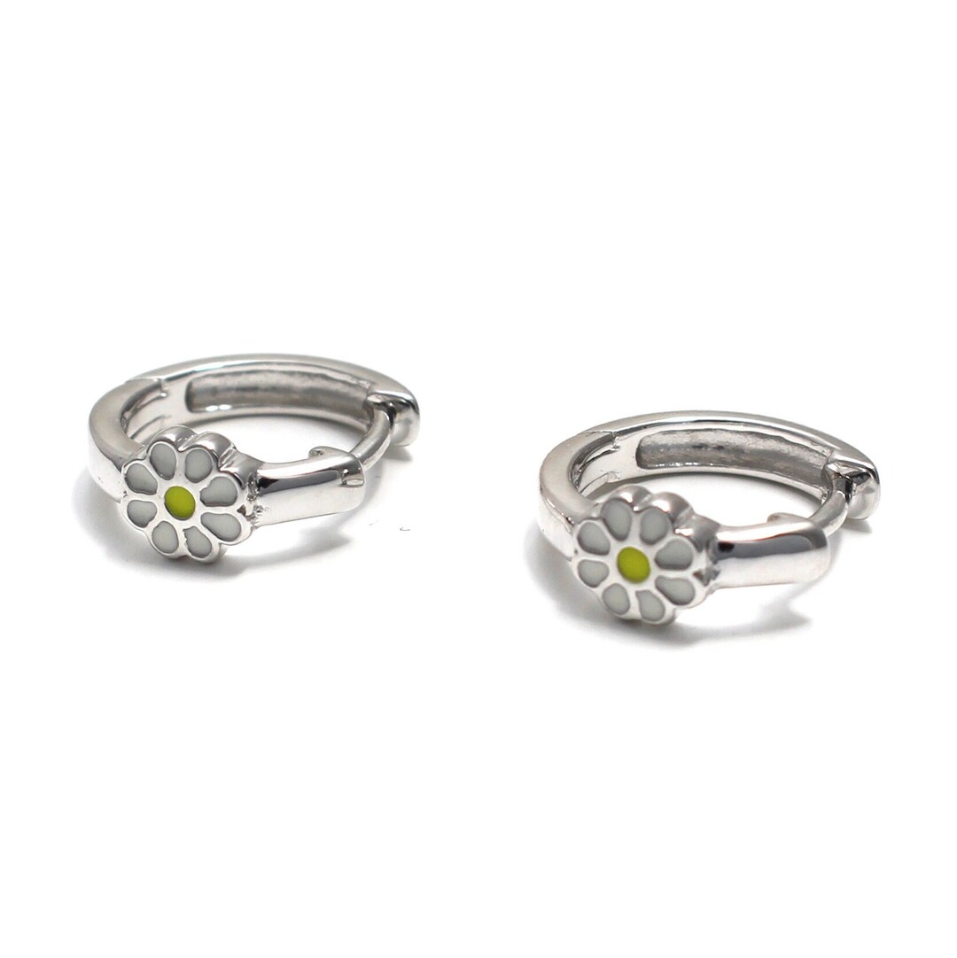 Children Silver Hoop Earrings , 925 Sterling Silver, Flowers Children ...