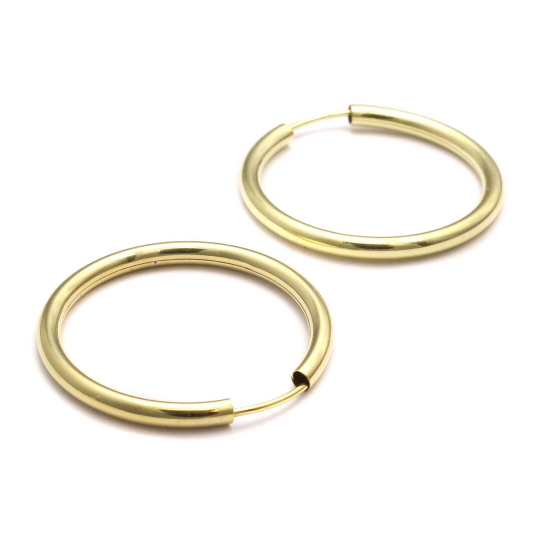 30 Mm Hoops in Gold, 585 Genuine Gold Earrings, Retro Look Ladies ...