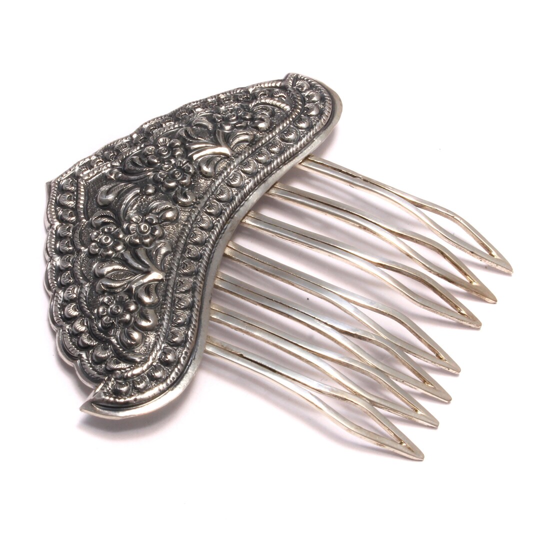 Hair Comb Sterling Silver Flower Pattern, Hair Ornament Wedding, Hair ...