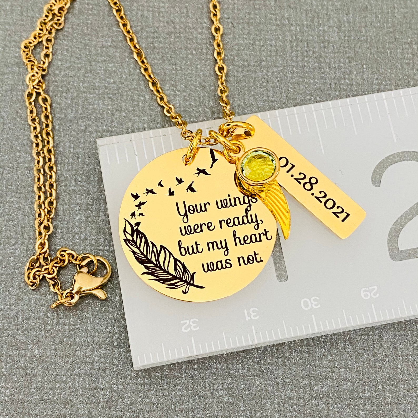 Yellow Gold Memorial Jewelry Engraved Necklace Sympathy Gift - Etsy