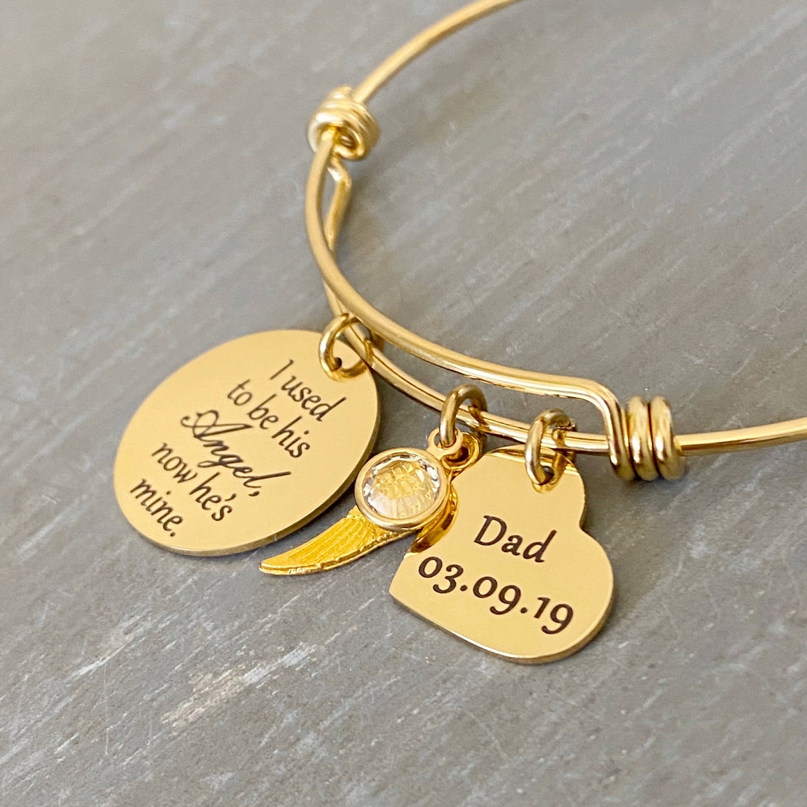 Yellow Gold Personalized Engraved Memorial Bracelet Loss of a | Etsy