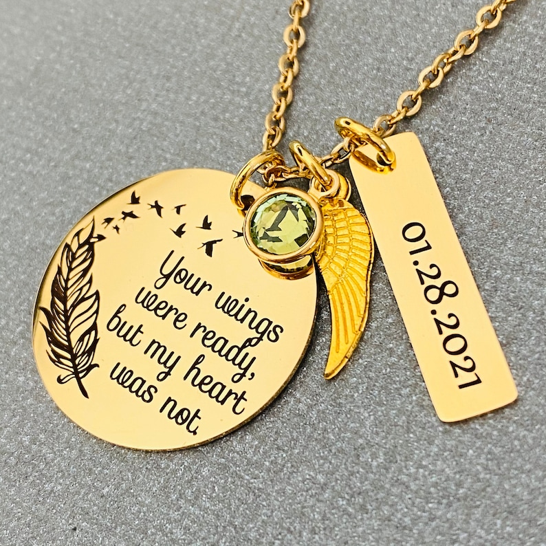 Yellow Gold Memorial Jewelry Engraved Necklace Sympathy Gift - Etsy