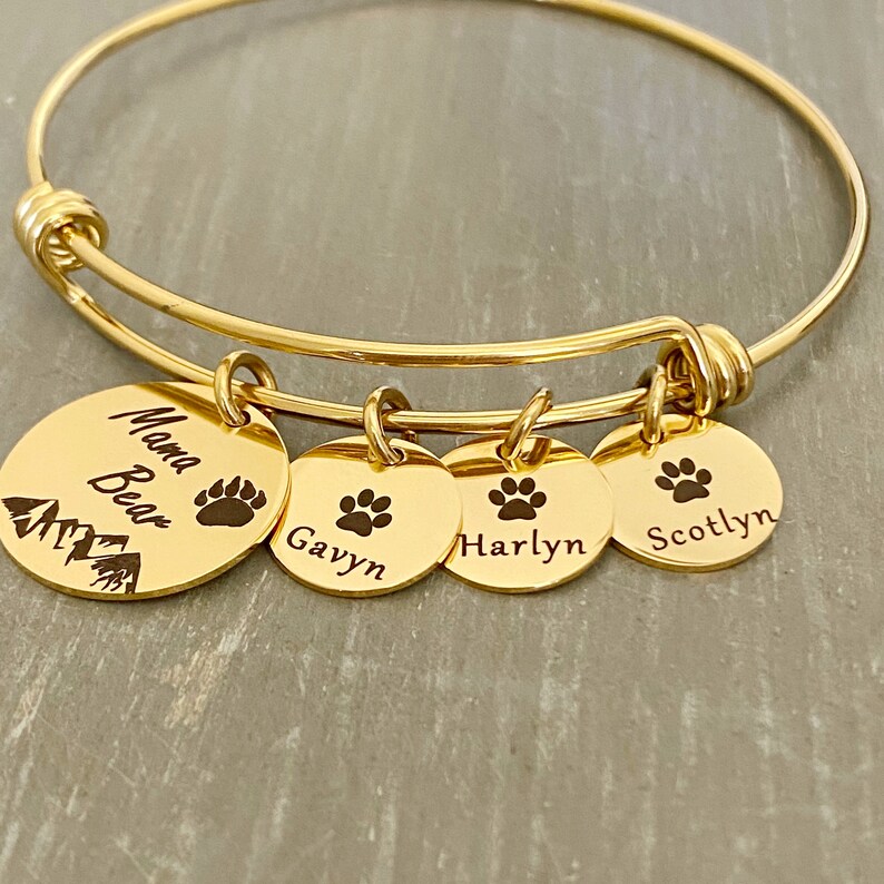 Personalized Yellow Gold Engraved Custom Charm Bracelet Mom - Etsy