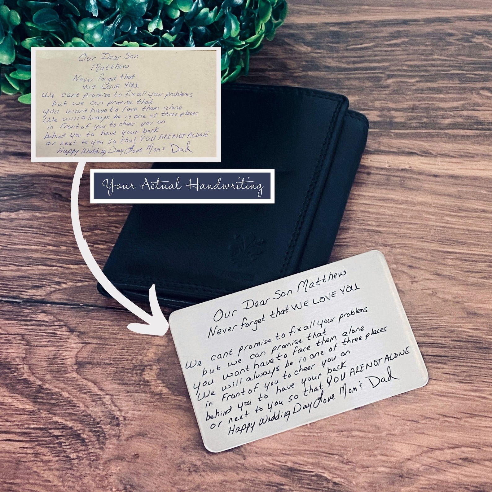 Engraved Handwriting Wallet Card: Personalized Metal Keepsake - Etsy
