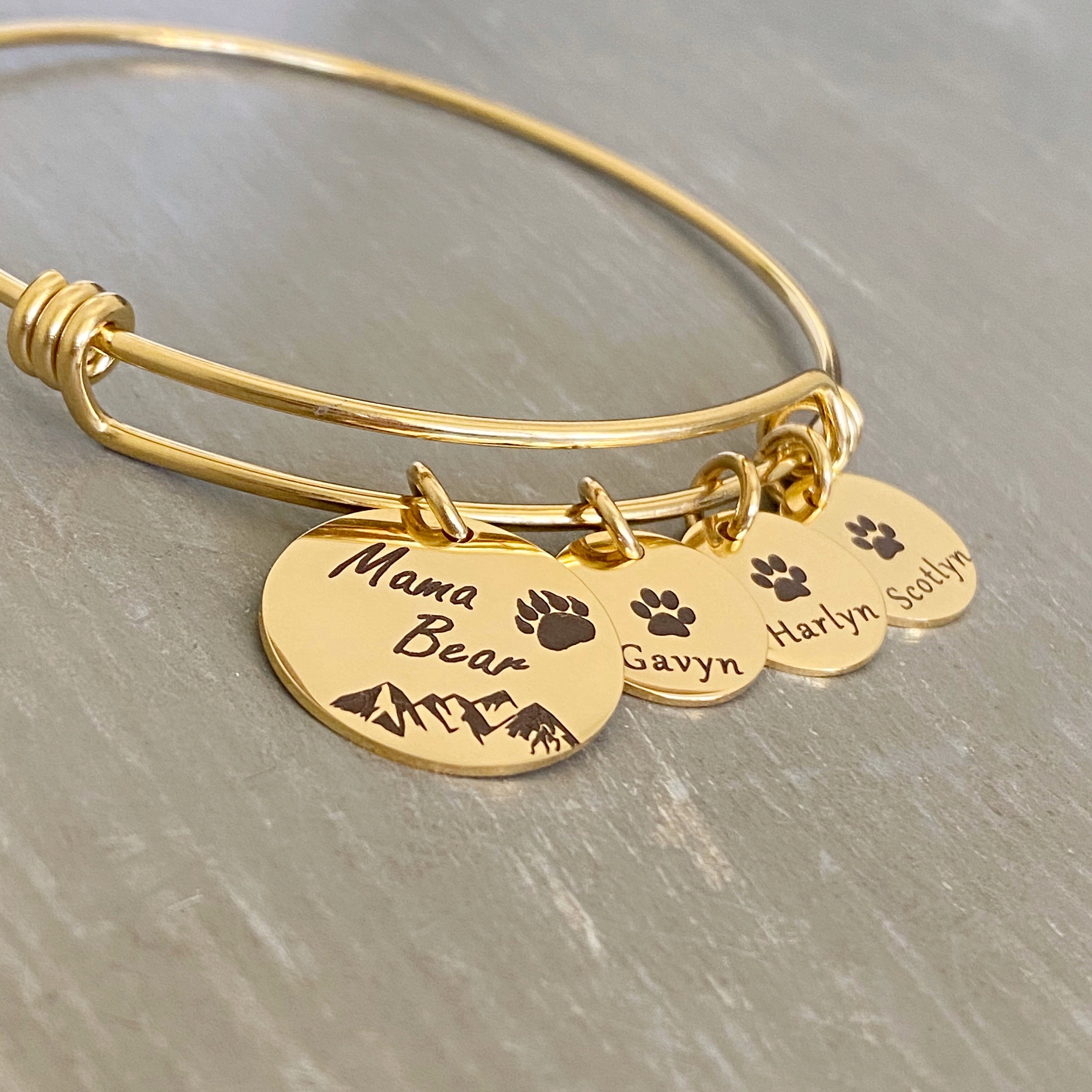 Personalized Yellow Gold Engraved Custom Charm Bracelet Mom | Etsy