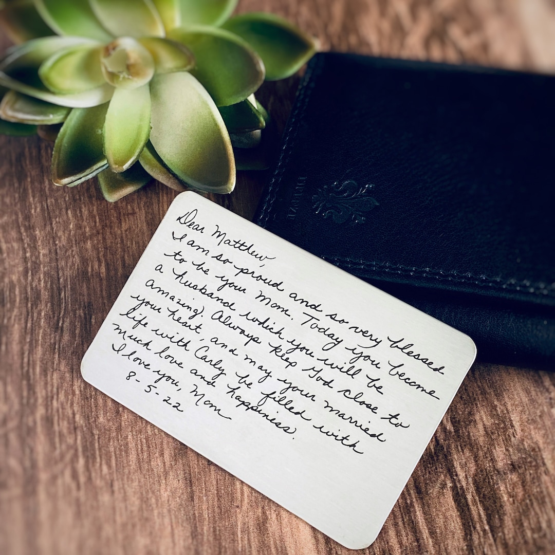 Engraved Handwriting Wallet Card: Personalized Metal Keepsake - Etsy