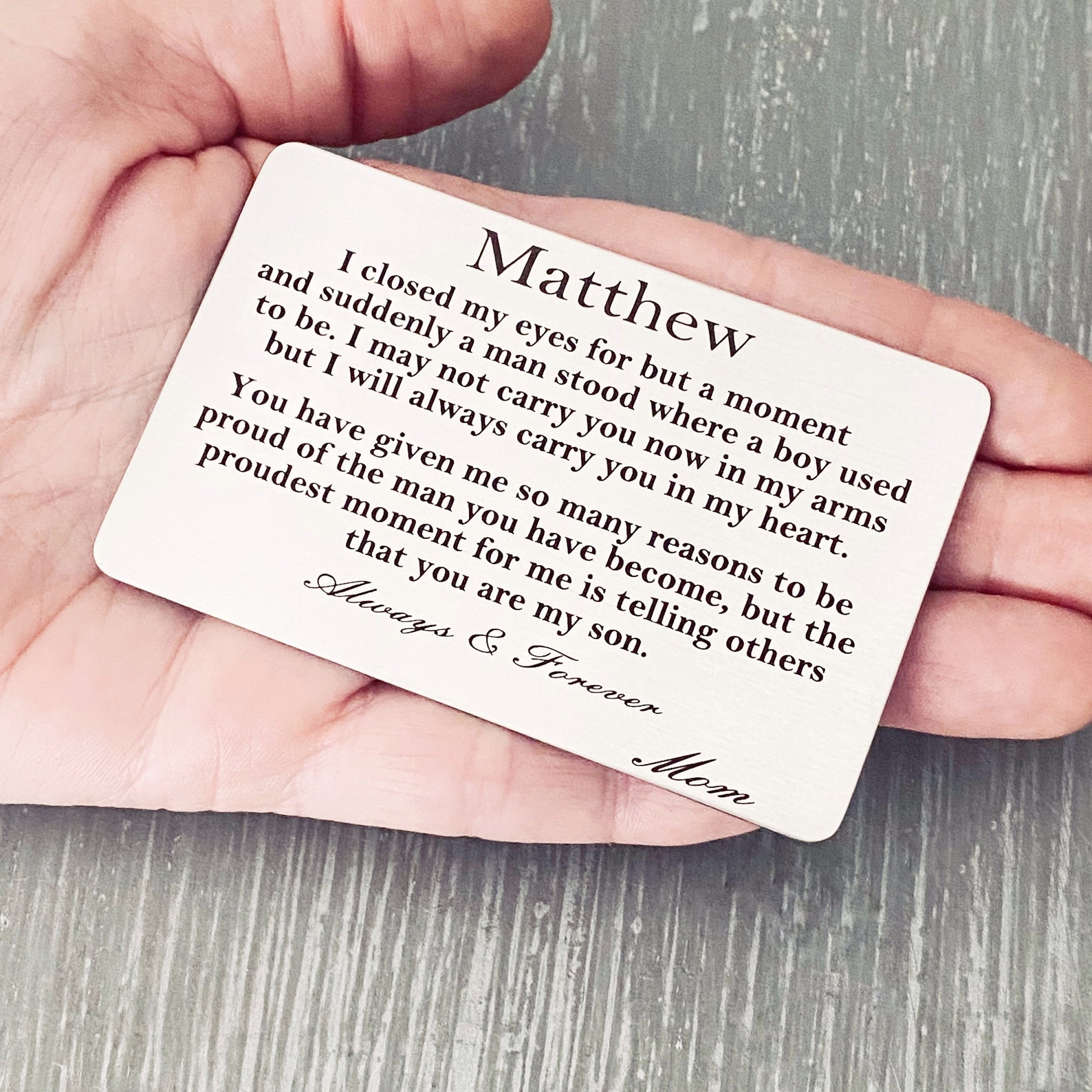 Silver Engraved Wallet Card Personalized Gift for Son, Graduation Gift ...